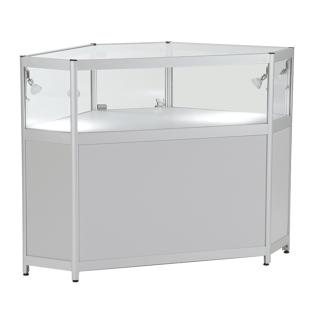 Aluminium Corner Glass Showcase - 600mm – ukshopfittings